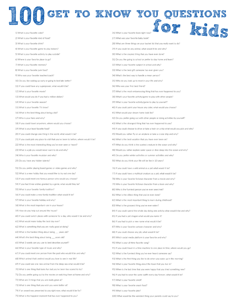 102 Best Fun Get to Know You Questions to Ask Kids